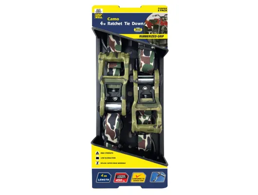 2pc Camo Ratchet Tie down 4m x 25mm , LC450kgs