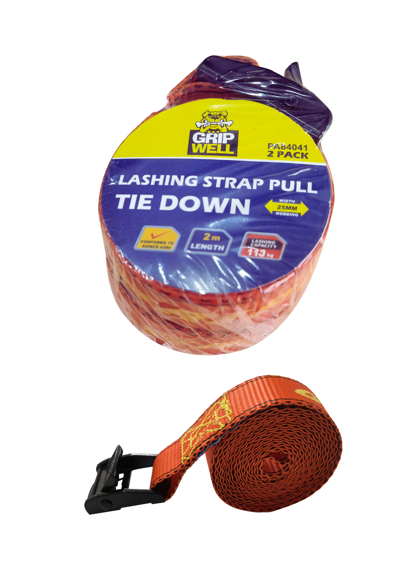 2pc Lashing strap pull tie down 2m x 25mm LC113kgs